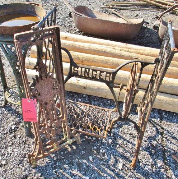 3-Piece antique cast iron stand with cross/crest on legs, 28" x 12 1/2 ...