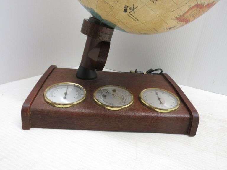 1980 Lighted 12" World scan spot globe weather lamp barometer, Denmark ...