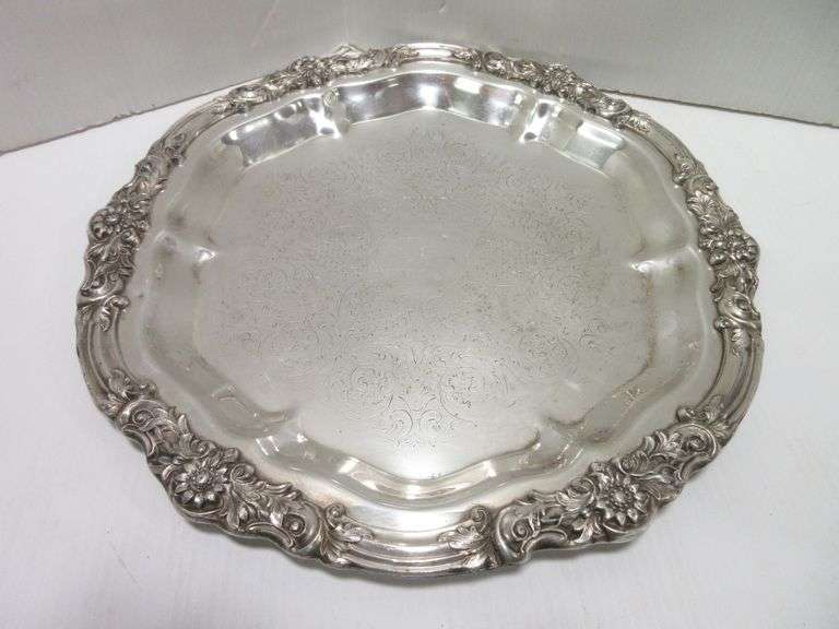 1883 F.B Rogers Co. silver canape design and serving bowl with border ...