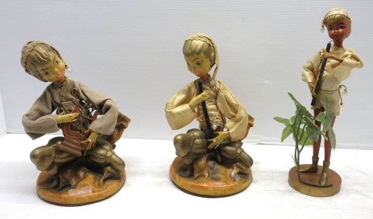(2) Large 1960's Tilso musical golden fantasy pixie elves statues, 8 ...