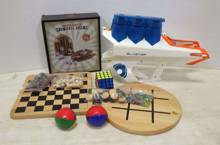 Toys and games, include: Snowball Brawl, Snowball slingshot, chess ...