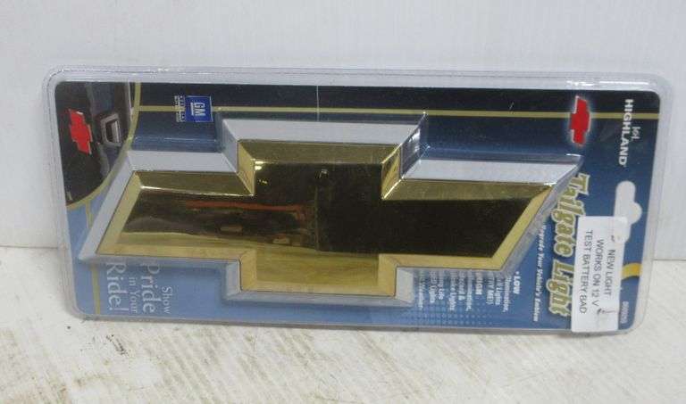 Chevy illuminated tailgate emblem, new - Albrecht Auction Service