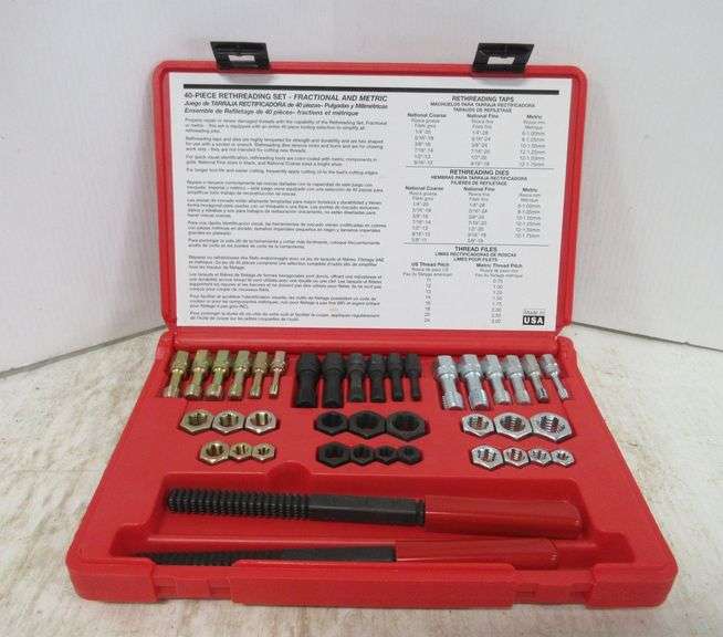 40-Piece rethreading set, fractional and metric, includes thread files ...