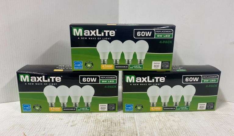 (3) Pack of 4-pack Maxlite 60W lights - Albrecht Auction Service