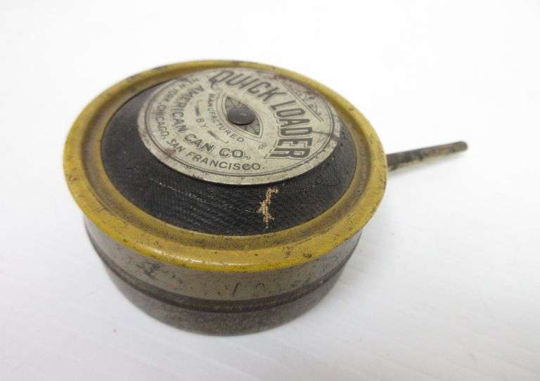 Antique "Quick Loader" gun powder funnel with decal and canvas bellows ...