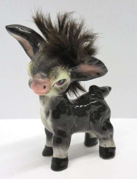 Older donkey with mohawk hair, pink ears and nose, 4"H has crazing ...
