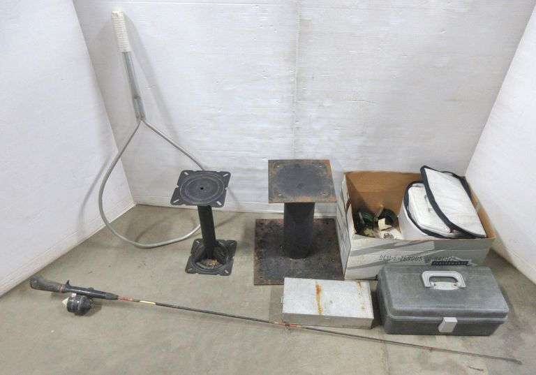 Fishing items, includes: Zebco 202 and Pole, tackle box, cooler/crawler ...