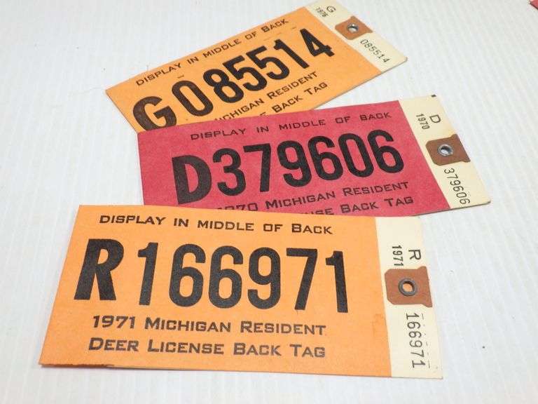 Vintage Hunting Licenses, (12) Michigan Hunting License, backtags, 1970 ...