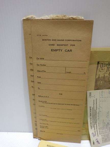 Various railroad forms and paperwork, including Maine Central Railroad ...
