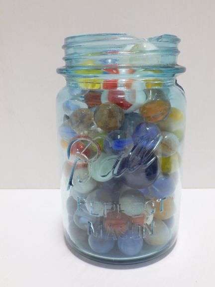(2) Pint jars filled with older marbles - Albrecht Auction Service