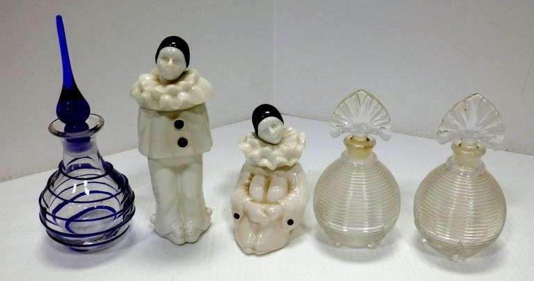 Perfume bottles, includes: Blue swirl/blue stopper, 2- Pierrot the ...