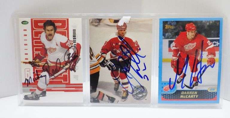 Autographed hockey cards of Mickey Redmond, Dino Ciccarelli, and Darren ...