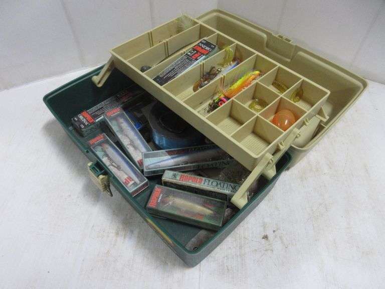 (2) Old tackle boxes filled with fishing lures and accessories with ...