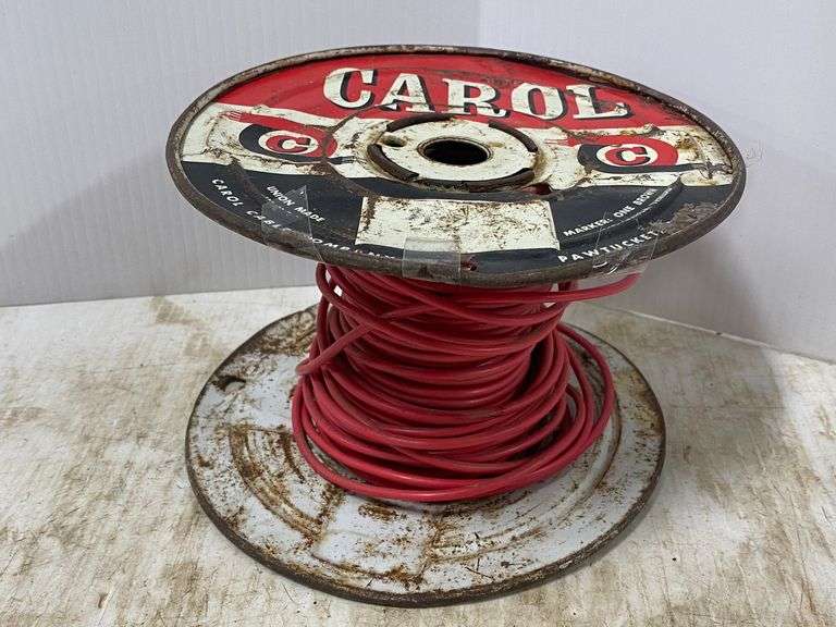 Older Carol Cable Company metal spool of cable, flat wire union made ...