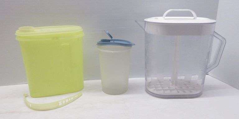 (3) Pitchers, includes: 1- Tupperware, 1-Quart; 1- Tupperware, 1/2 ...