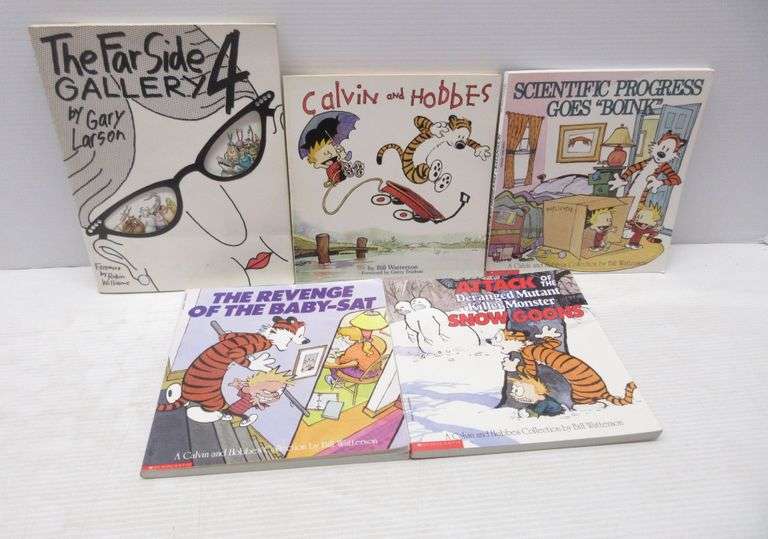 (5) Cartoon books, includes: 4- Calvin and Hobbes collections, 1- The ...