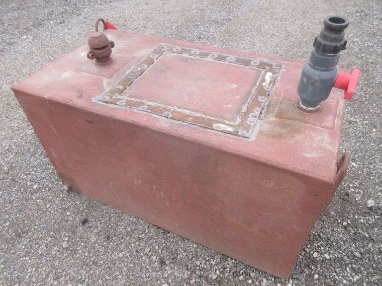 Fuel storage tank, 4'W x 25"D x 25"H, for use or repurpose, has patches ...