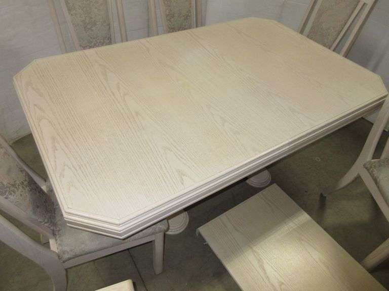 White Washed Kitchen Table with Leaf and (6) Chairs, 2- Captains ...
