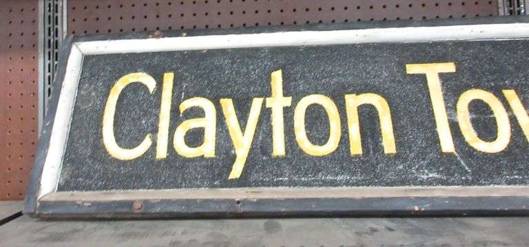 Antique "Clayton Township Precinct 2" smaltz sign, gold paint lettering ...