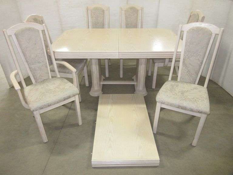 White Washed Kitchen Table with Leaf and (6) Chairs, 2- Captains ...