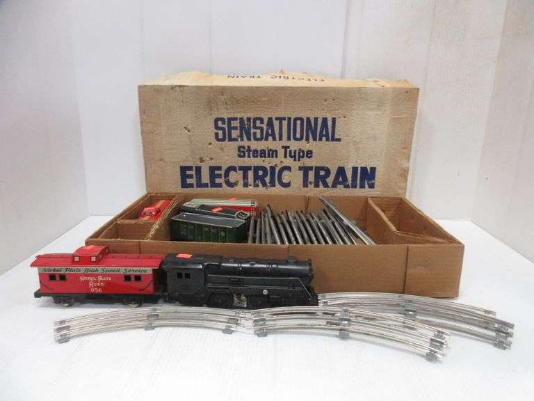 Antique Train Set in Original Box, Including: (5) Cars, Engine, and ...