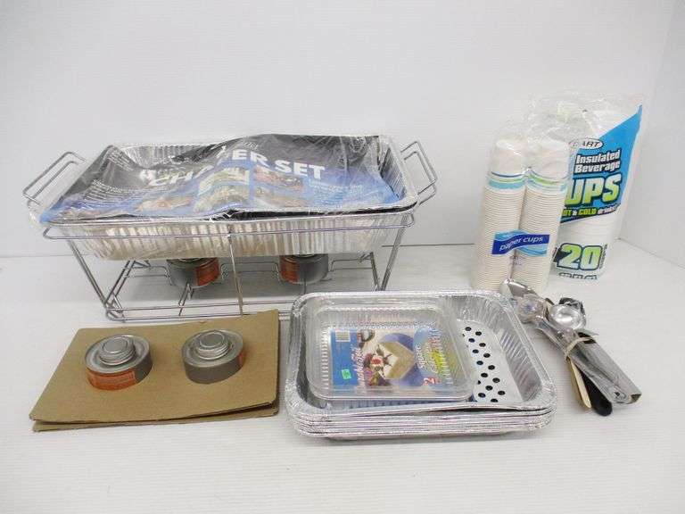 Party catering Supplies Including 2 Large Sterno Chafing Dishes Disposable Trays 4 party-catering-supplies-including-2-large-sterno-chafing-dishes-disposable-trays-4