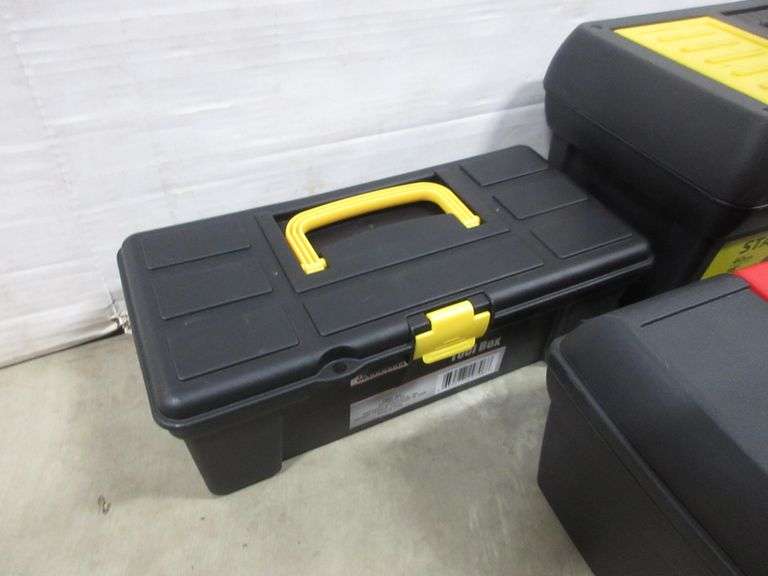 (3) Plastic tool boxes: 1- Task force tool box, 1- Tool bench tool box ...