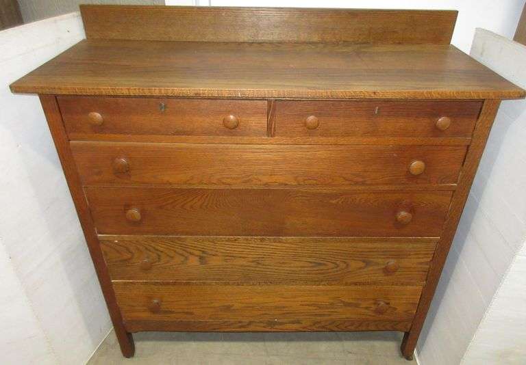 Antique Six-Drawer Oak Dresser with Rollers - Albrecht Auction Service