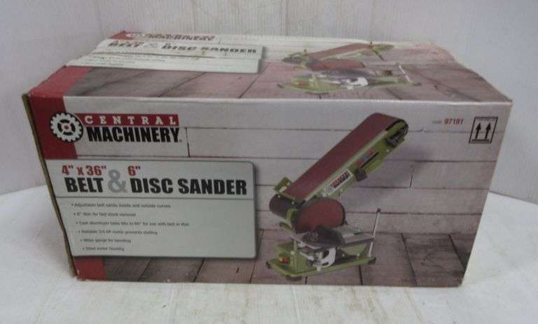 Central machinery belt sander, 4” x 36”; Disc sander, 6”; Cast aluminum ...