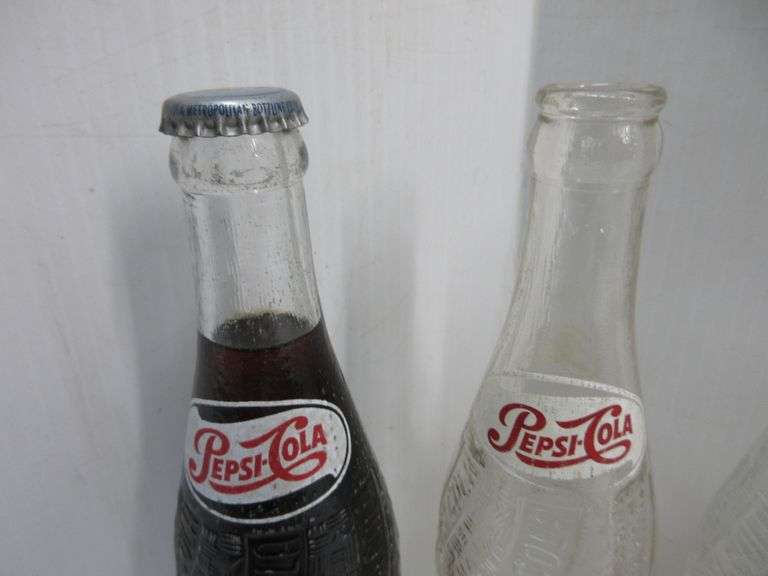 (3) Stenciled Pepsi-Cola bottles from the 1950s including one capped ...