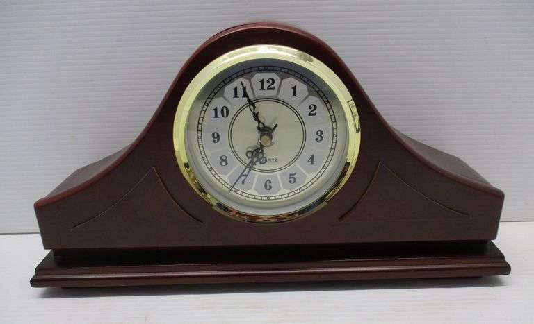 Pennington wood mantel clock, open to hidden gun storage, works, takes ...