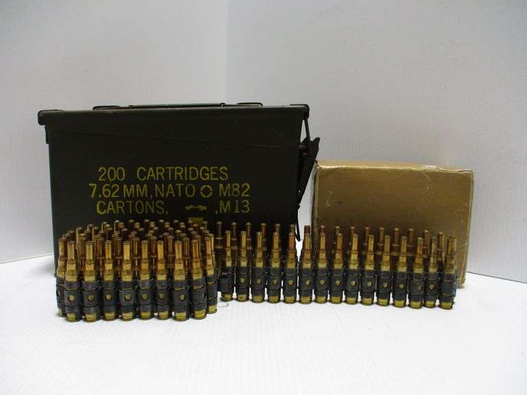 M60 machine gun belt in original box with (98) Rounds of 7.62mm blanks ...