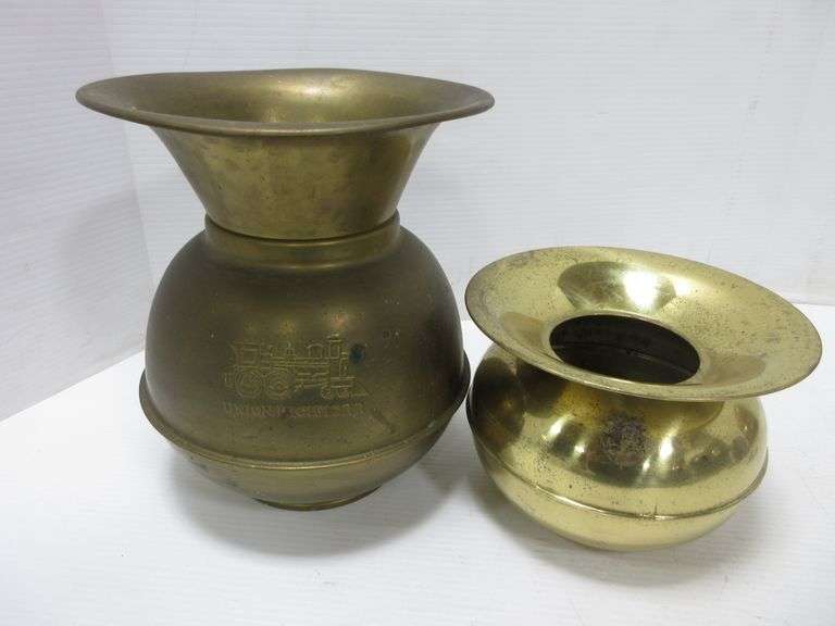 (2) Older brass spittoons: 1- Has a weighted bottom inside, not brass ...