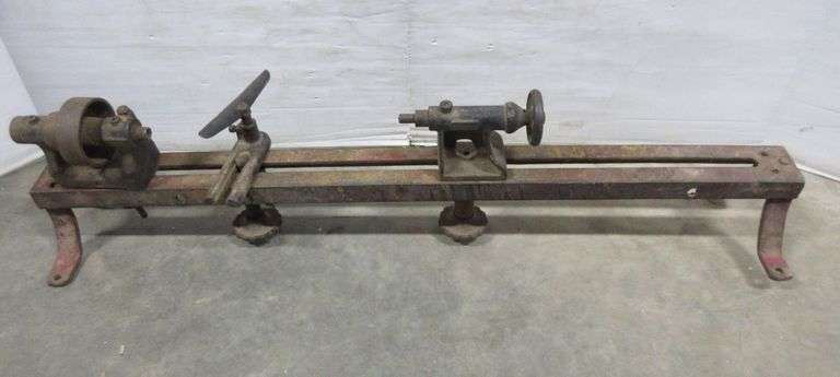 Older flat belt drive wood lathe, no motor or tooling, included ...