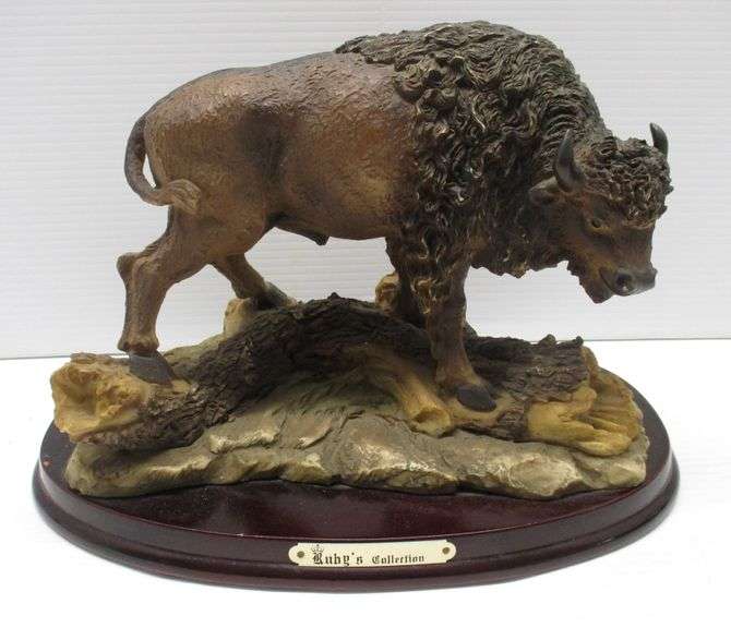 Ruby's Collection resin buffalo statue, 9 1/2"W, base has minor marks ...