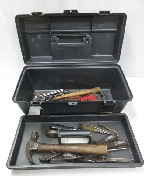 Plastic Plano toolbox with tray and tools, include: (13) Combination ...