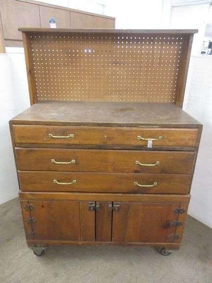 Wood rolling cabinet with three drawers and storage in bottom, solid ...