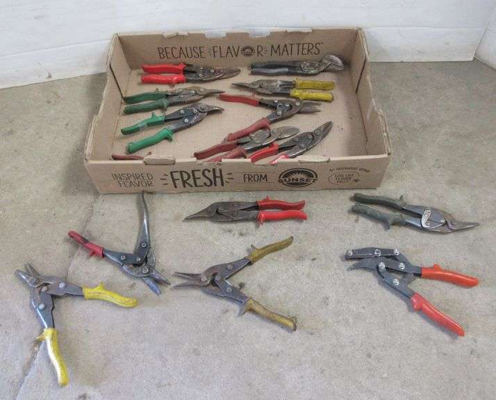 (15) Pairs of tin snips/electricians snips, include: Angle cuts ...