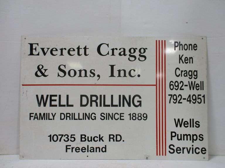 Everett Craig & Son’s Well Drilling sign, 36” x 24” - Albrecht Auction ...