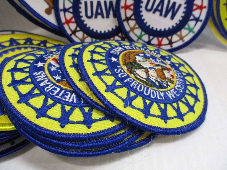 (2) UAW multi-color cloth patches, 7 3/4"W; (5) UAW multi-color cloth ...