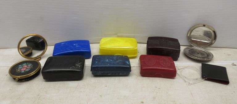 Metal and fabric tapestry powder compacts with puffs, Made in France ...