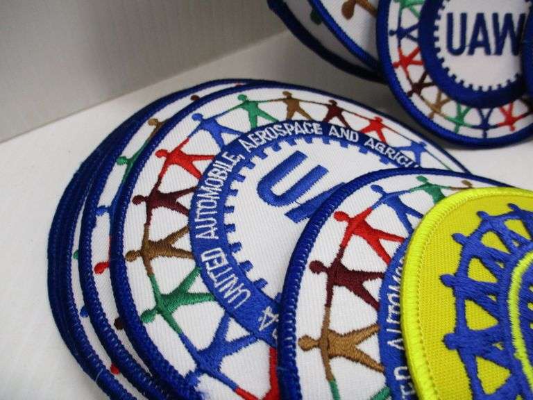 (2) UAW multi-color cloth patches, 7 3/4"W; (5) UAW multi-color cloth ...