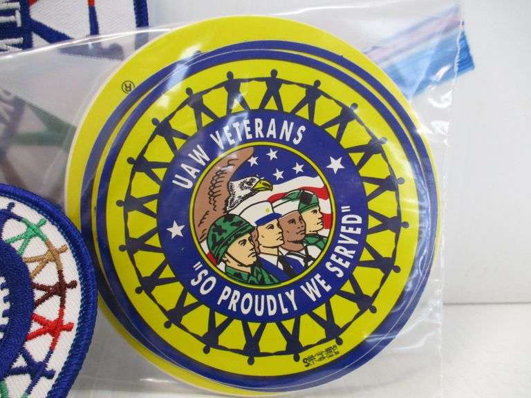 (2) UAW multi-color cloth patches, 7 3/4"W; (5) UAW multi-color cloth ...