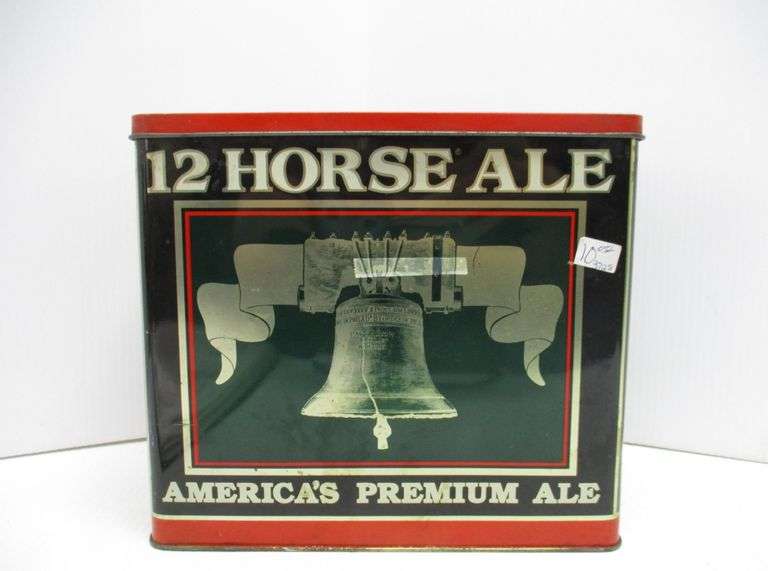 Older 12 Horse Ale tin box, 9"W x 8"D x 6"H - Albrecht Auction Service