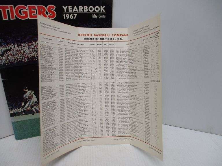 1946 Detroit Tigers spring training program, and a 1967 Tigers yearbook ...