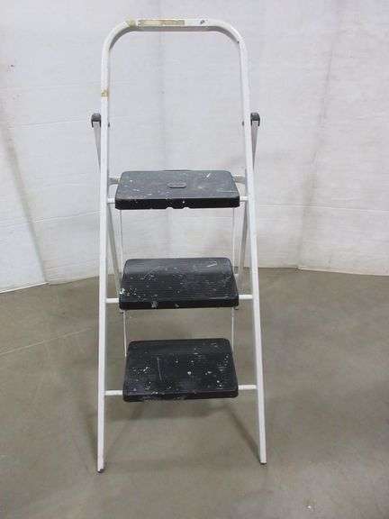 Tall black and white metal skinny mini three-step ladder - Albrecht ...