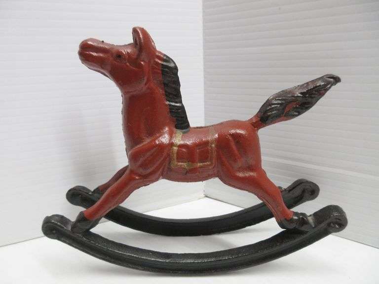Vintage 1970s-1980s hand painted cast iron rocking horse, 5 1/2"H ...
