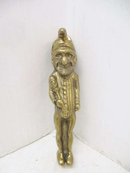 Antique Solid Brass Jester Nutcracker, 4 ½”L, a man jester holding a ...