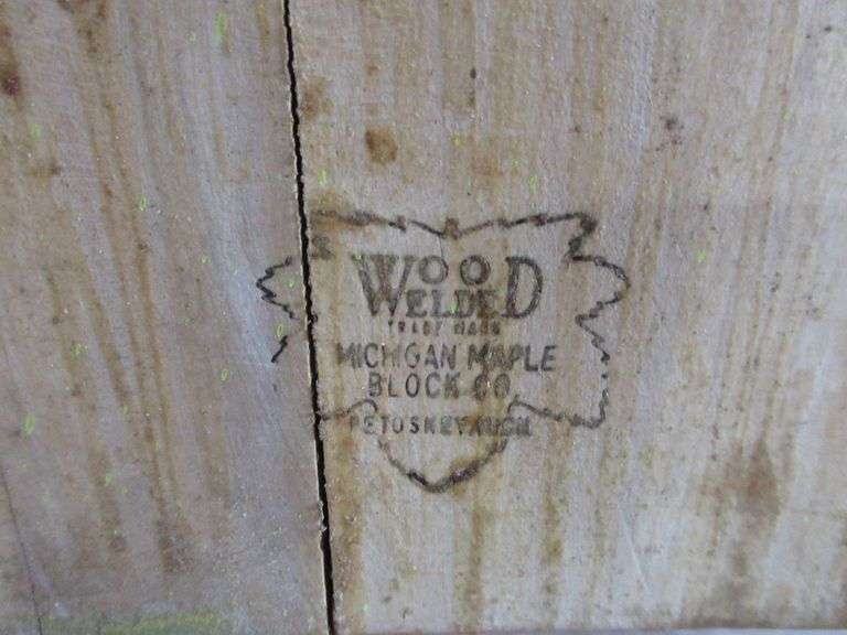 Butcher block table from Uncle Ray's IGA, marked "Michigan maple ...