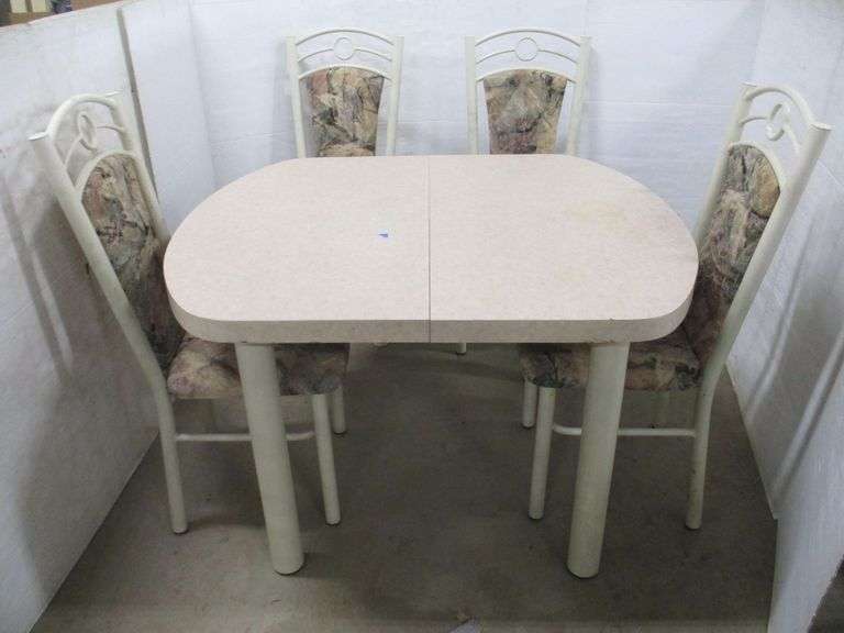 Kitchen table with four paddled chairs, light gray marble, formica top ...